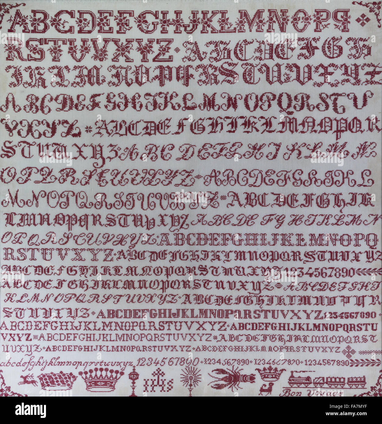 Handarbeiten-Sampler aus dem Jahre 1820, Tintagel Old Post Office ...