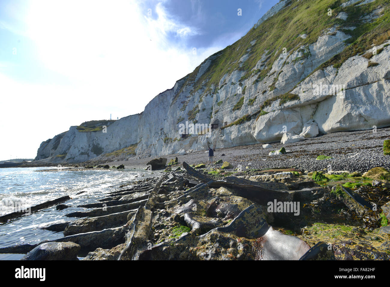 Das Wrack der HMS Falcon in Langdon Bay, am Fuße der weißen Klippen von ...