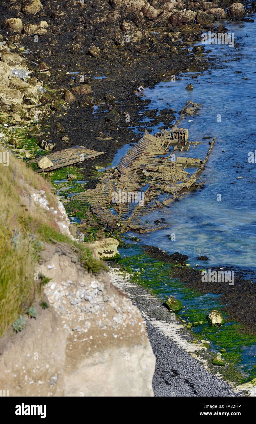Das Wrack der HMS Falcon in Langdon Bay, am Fuße der weißen Klippen von ...