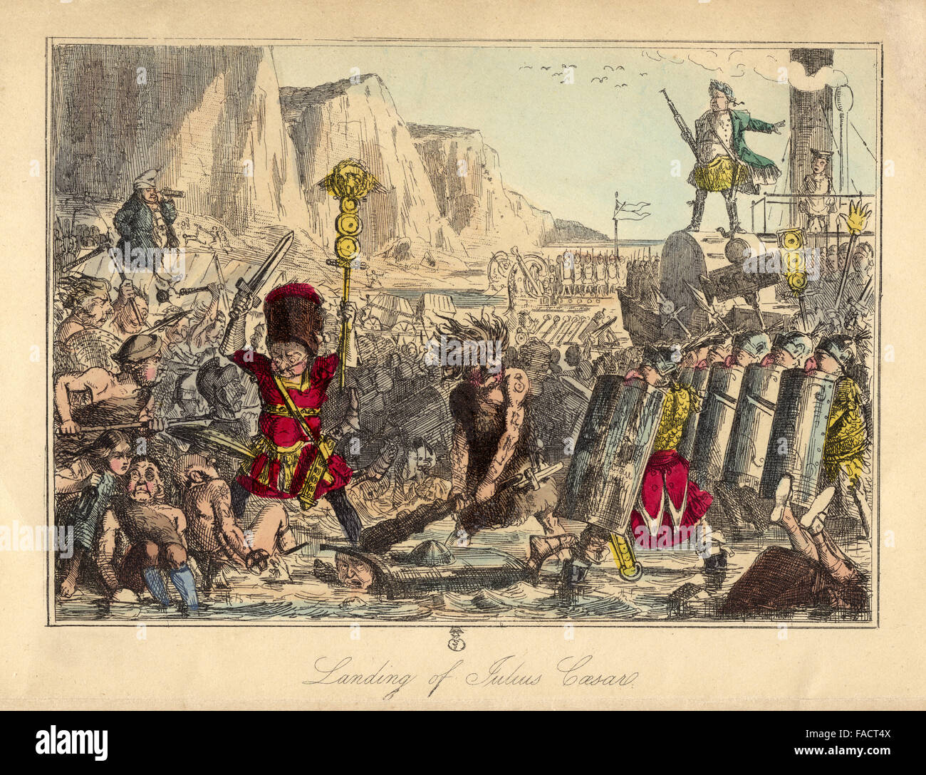 Hand farbige Comic Illustration von 1846 Darstellung der Landung von ...