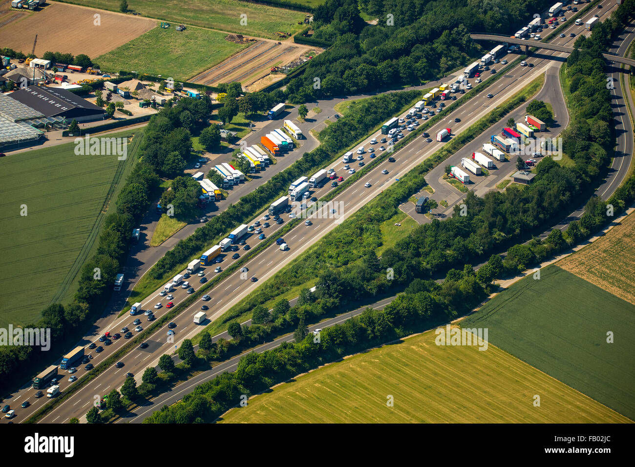 Luftaufnahme, Rastplatz Reusrather Heide auf der Autobahn A3, Autobahn ...