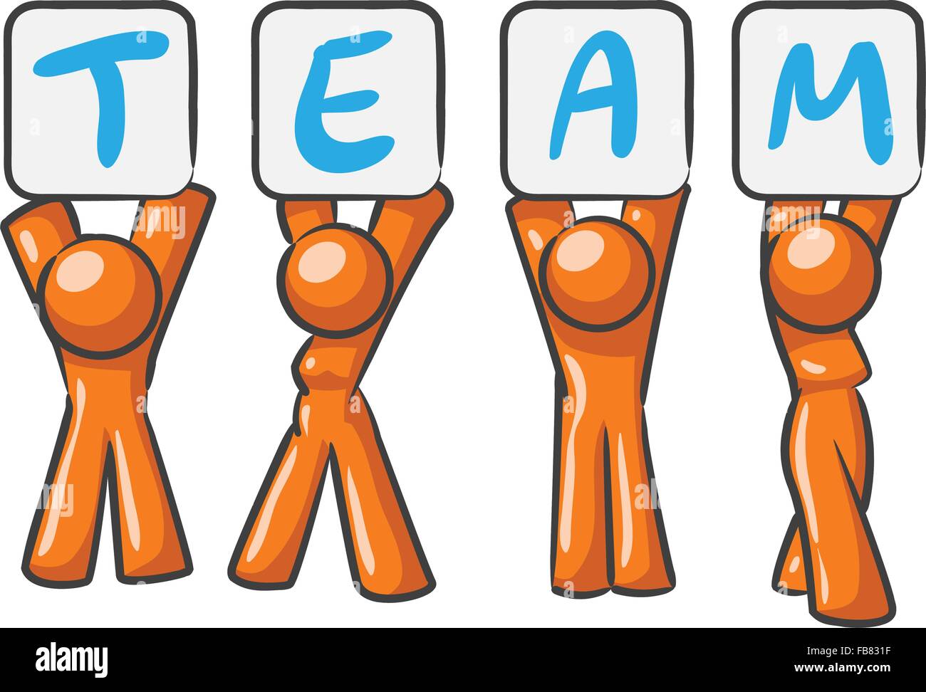 Design mascots Holding up Team Zeichen Stock-Vektorgrafik - Alamy