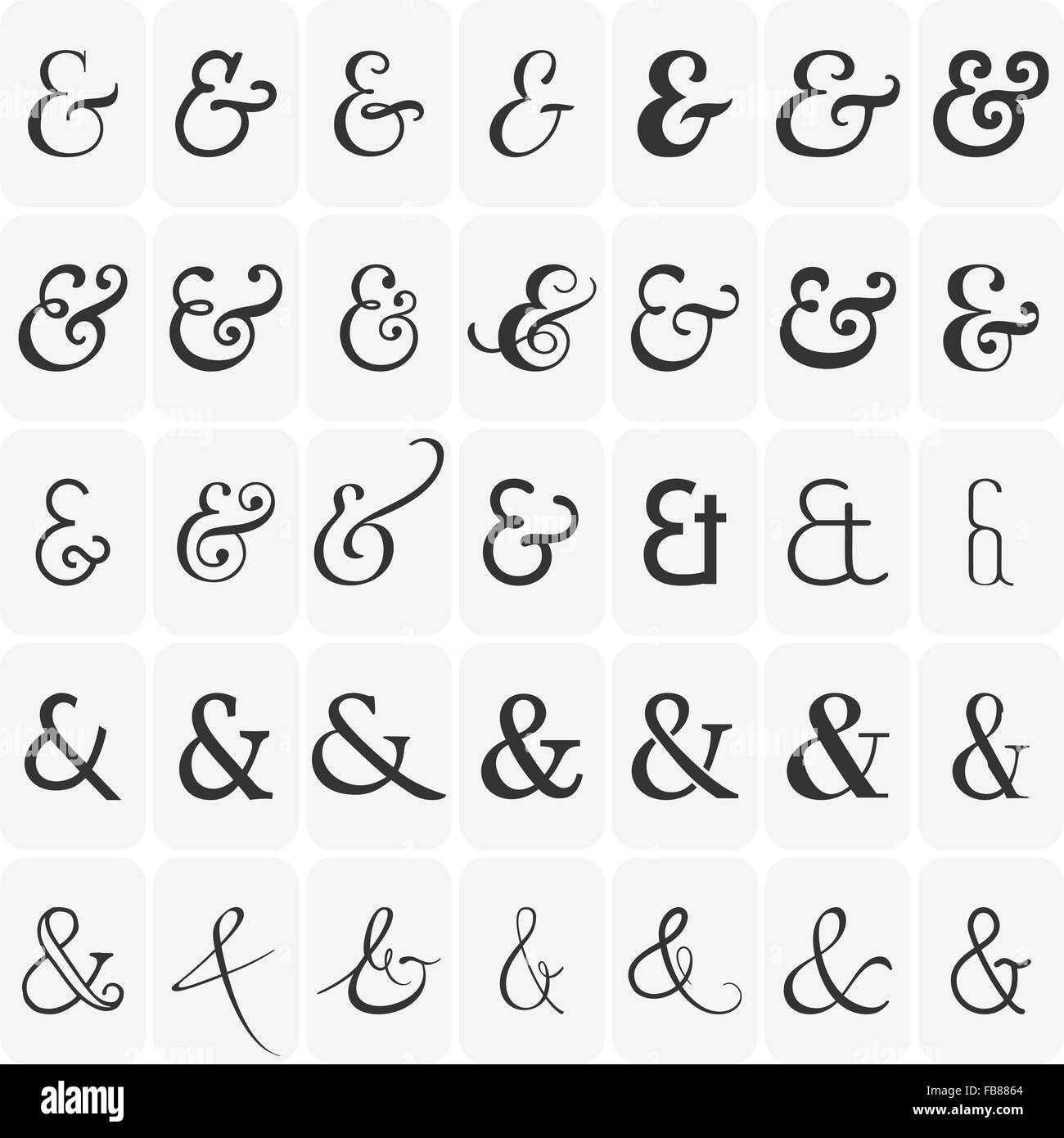 Satz von et-Zeichen für Briefe und Einladung auf weißem Hintergrund ...