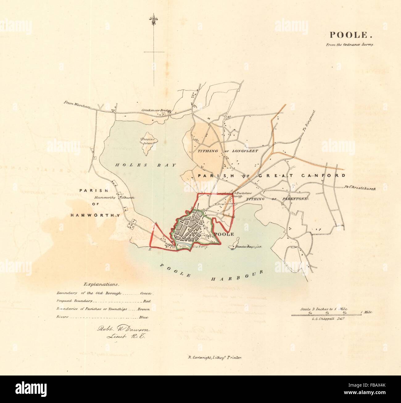 POOLE Bezirk/Stadt-Plan für die REFORM ACT. Parkstone. Dorset. DAWSON, 1832-Karte ...