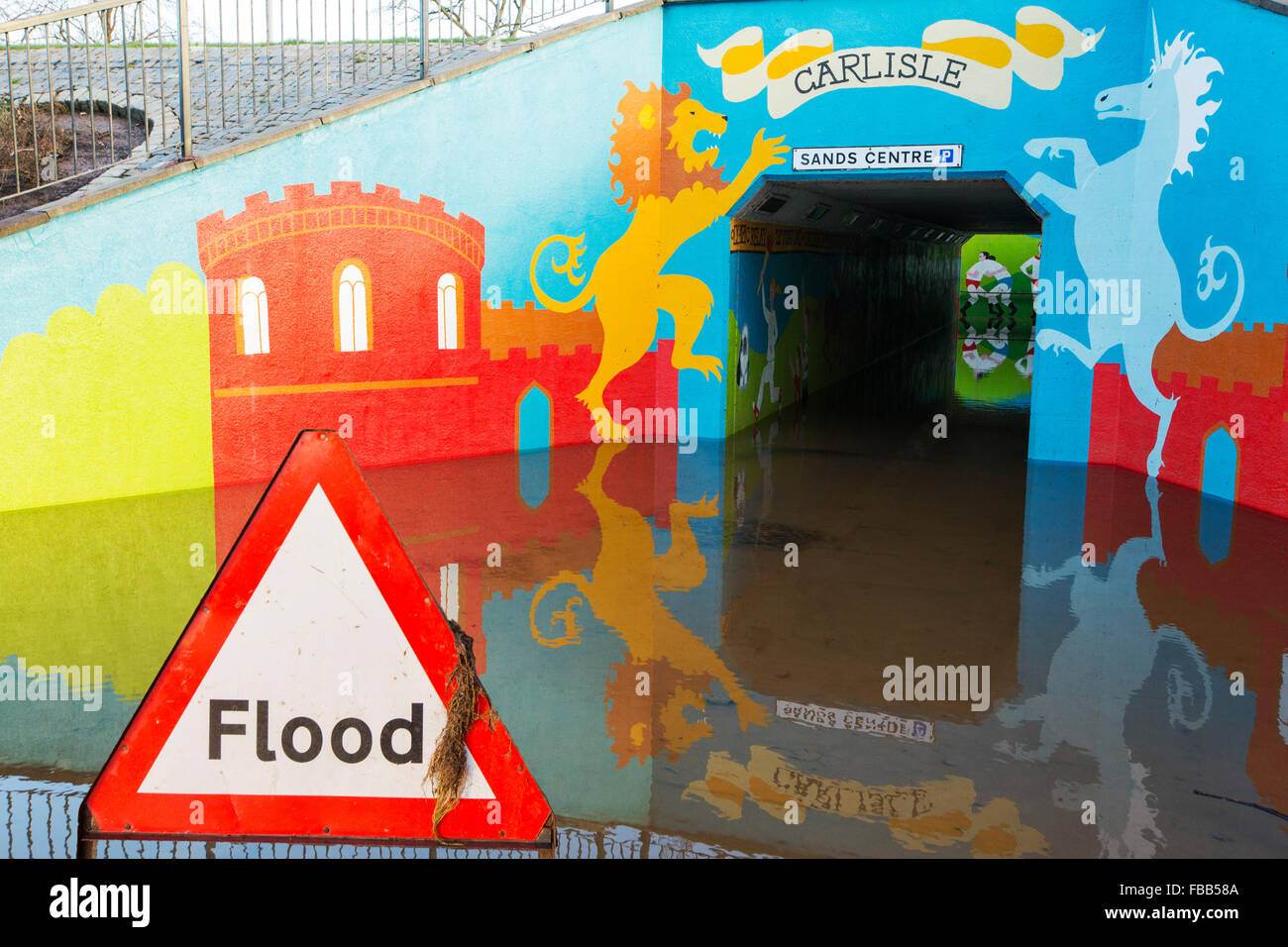 Hochwasser im Hardwicke Circus in Carlisle, Cumbria auf Dienstag, 8 ...