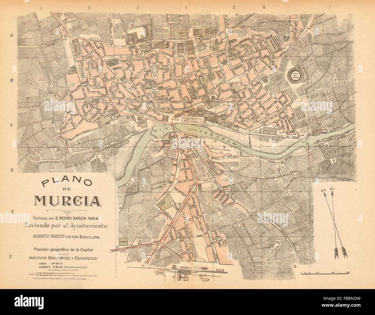 MURCIA. Plano Antiguo De La Cuidad. Antike Stadt Plan. MARTIN, c1911 ...