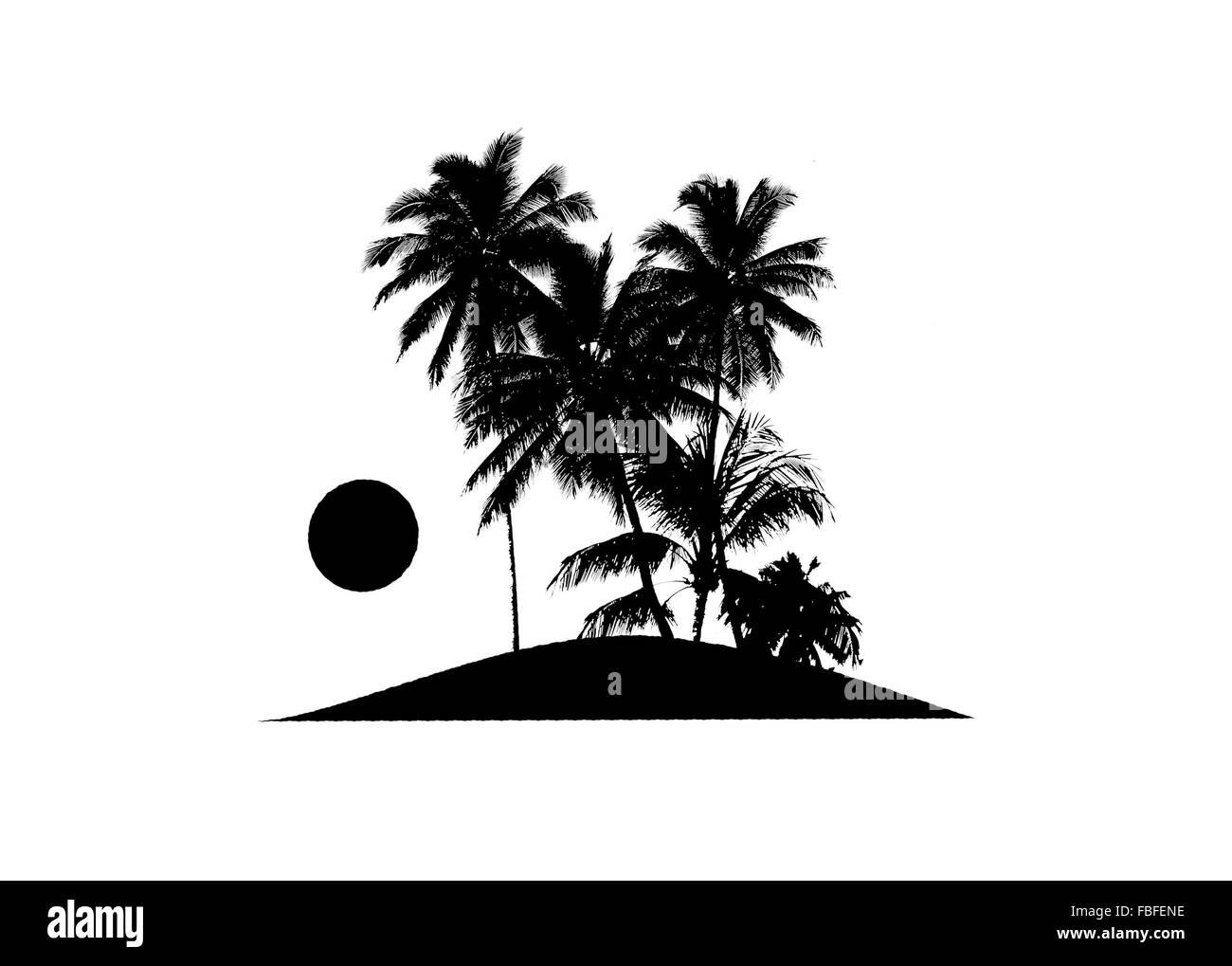 Schwarz-weiß-Raster Collage Silhouette Abbildung tropischen Insel mit ...