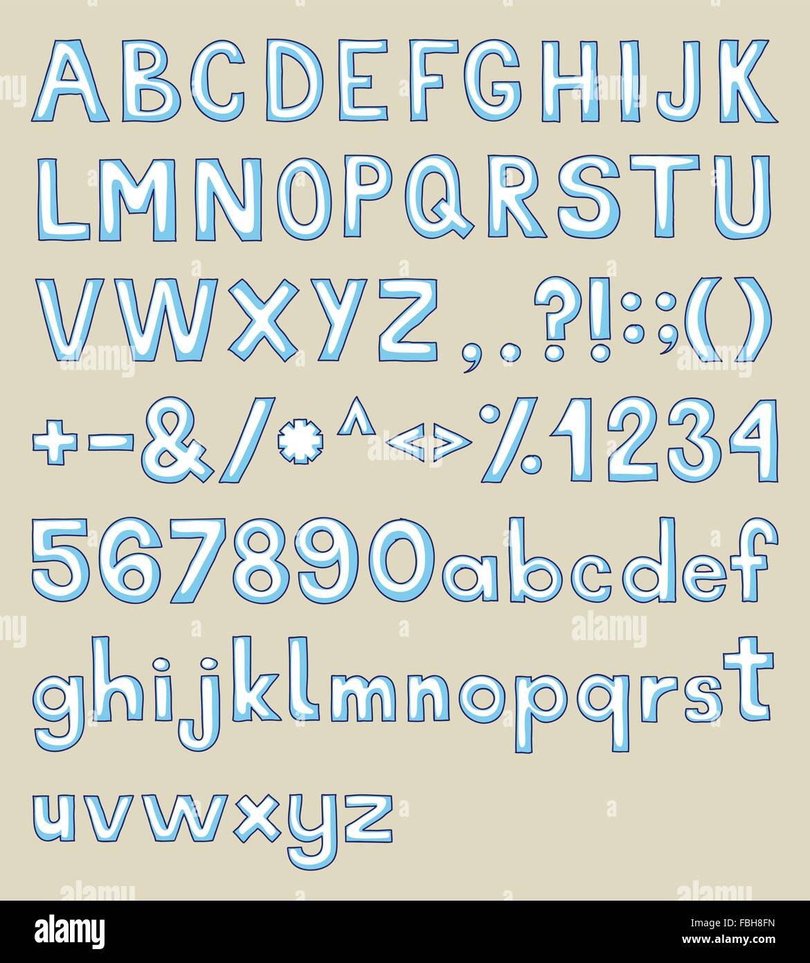 Hand gezeichnet Alphabet, Groß- / Kleinschreibung und Symbole Stock ...