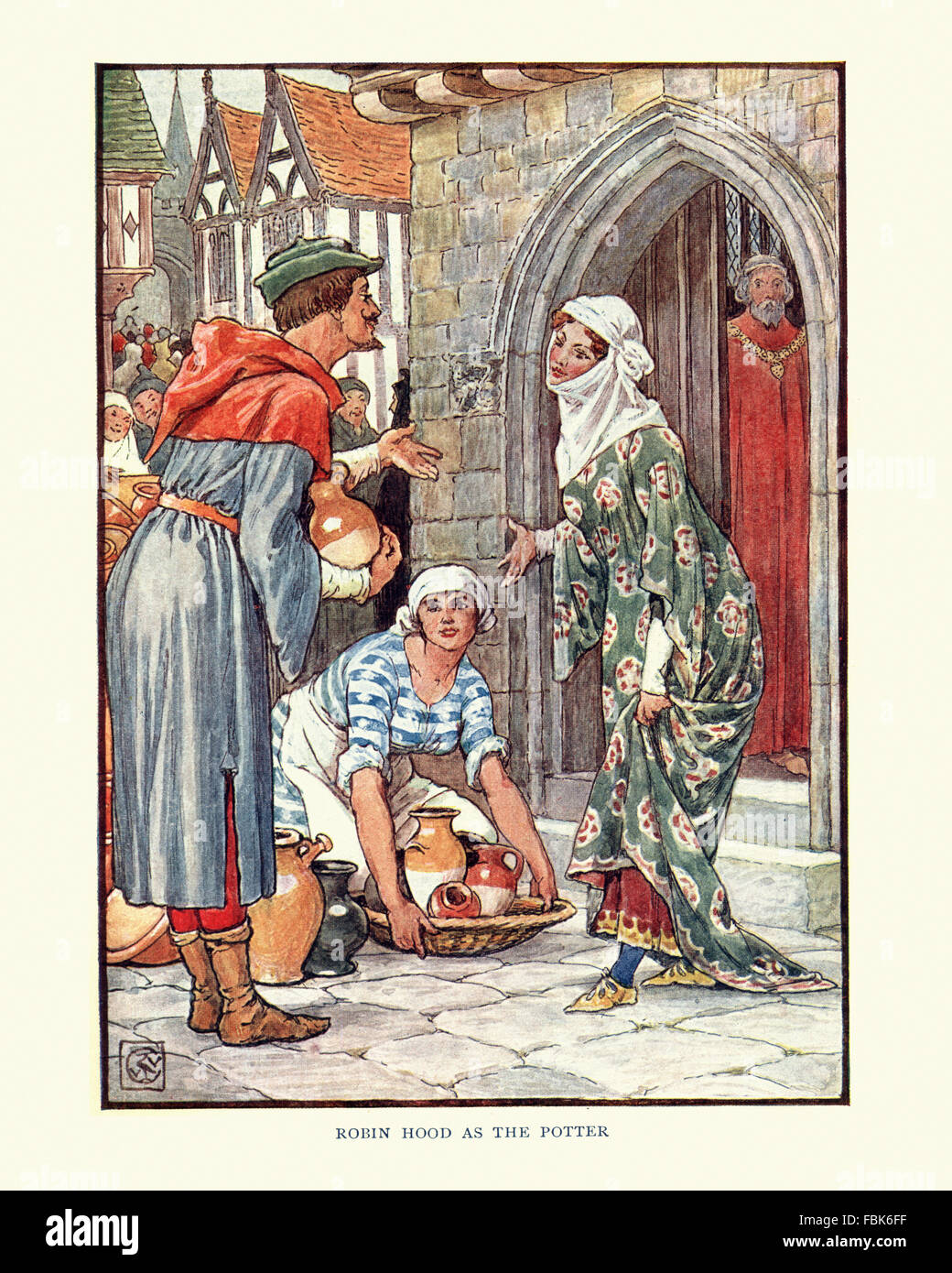 Abbildung aus der Geschichte von Robin Hood. Robin Hood als Töpfer. Von ...