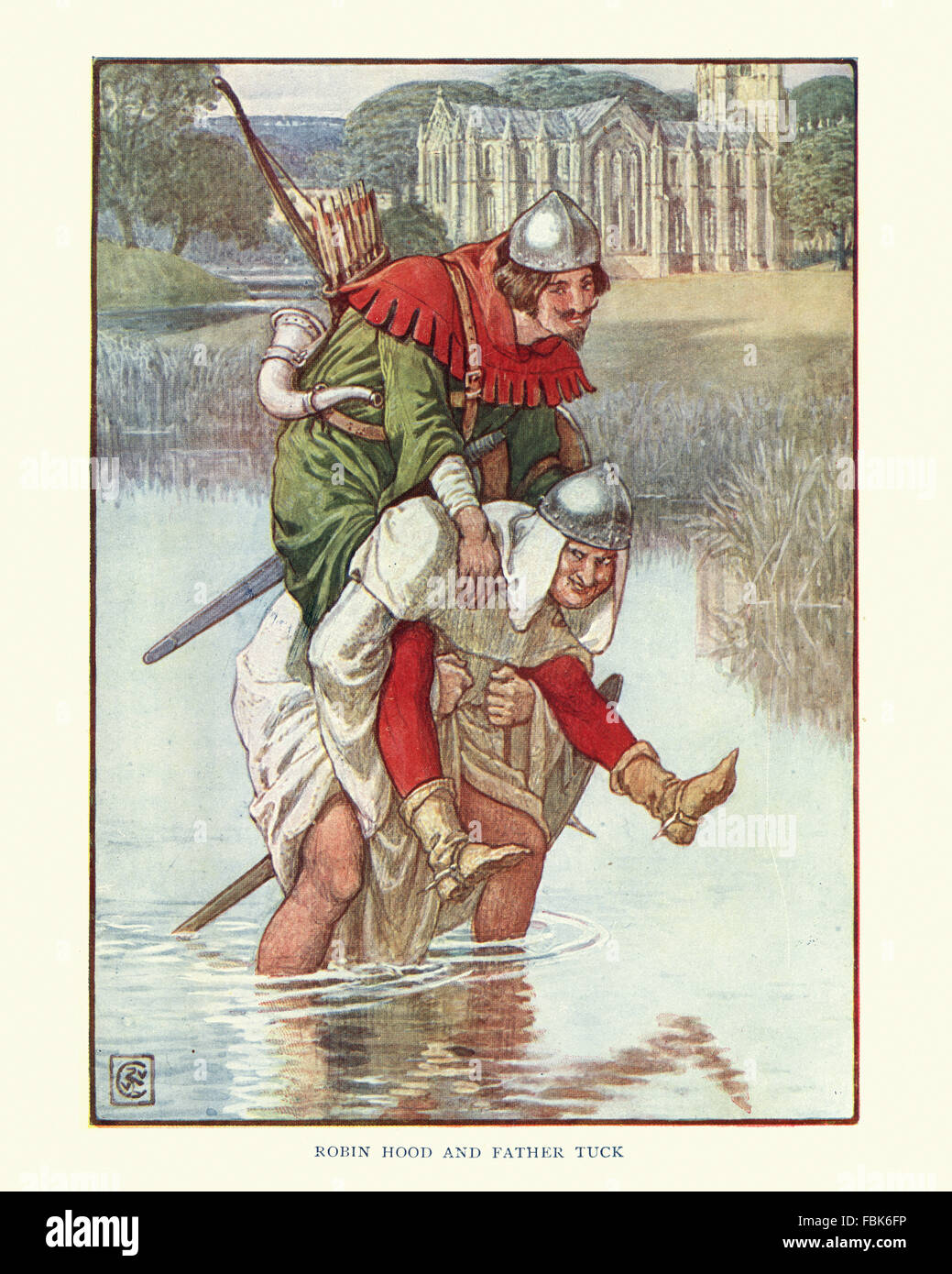 Abbildung aus der Geschichte von Robin Hood. Bruder Tuck Robin Hood auf ...