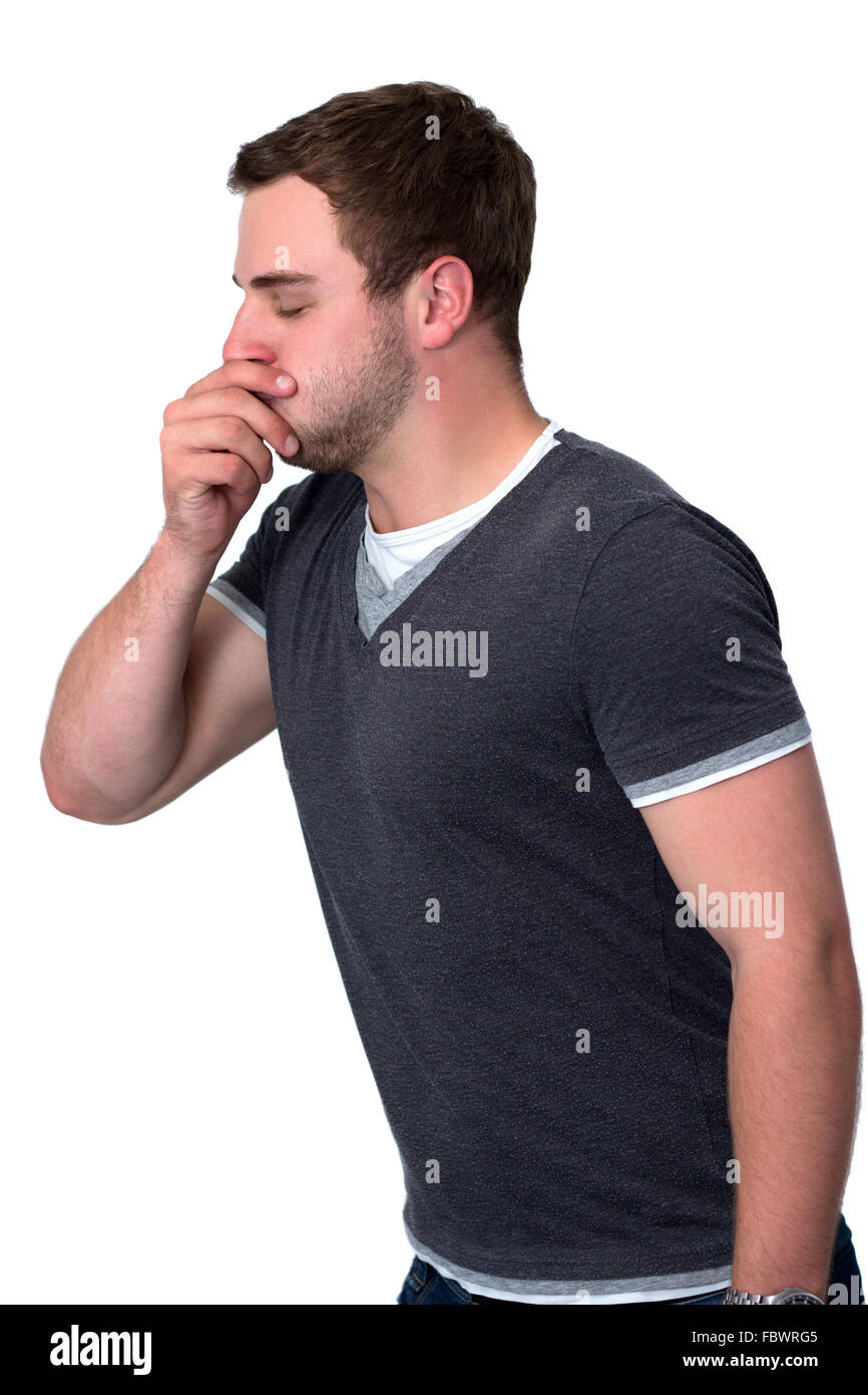 Kranker Mann Husten in er Hand ist Stockfotografie - Alamy