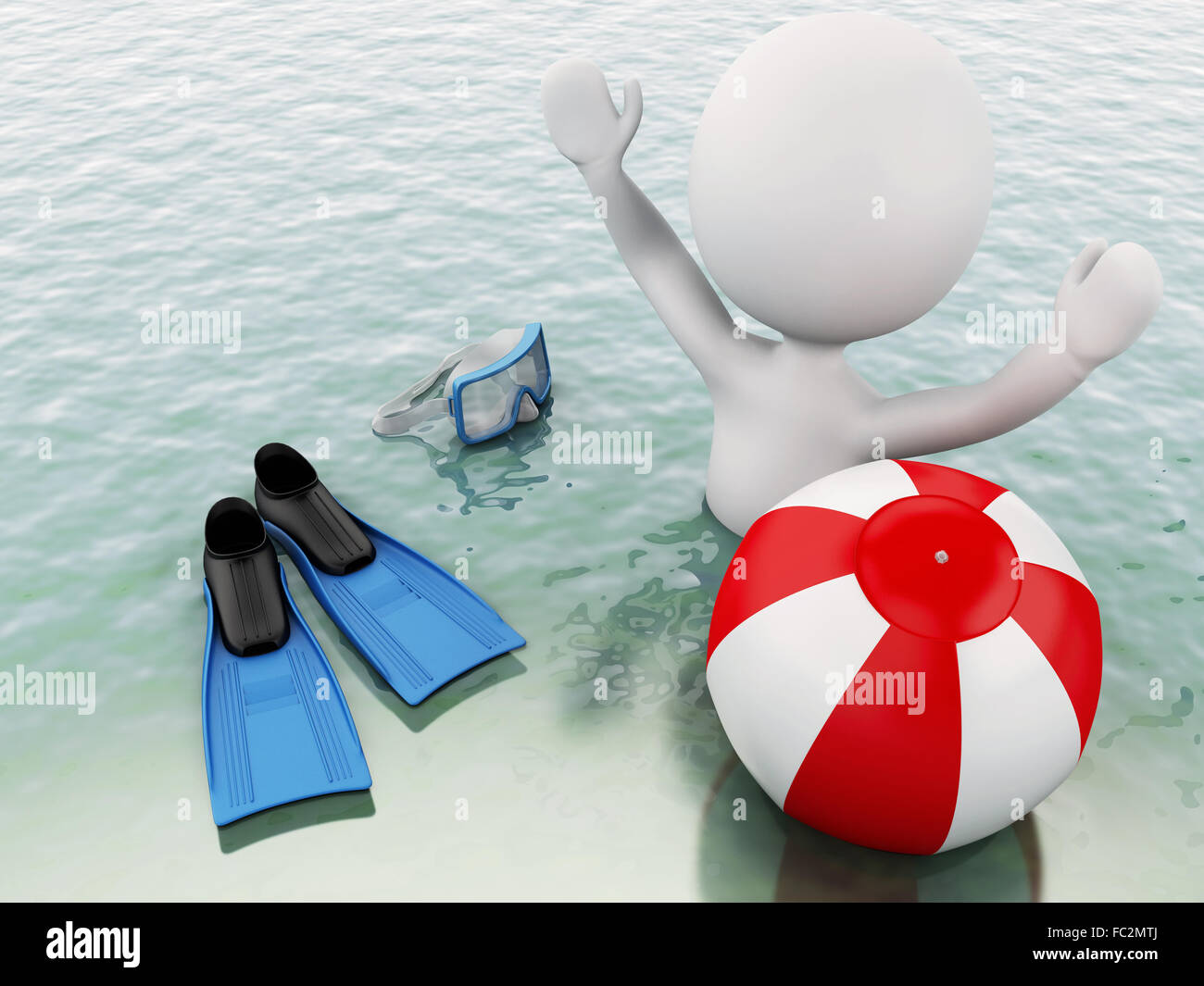 3D weiße Menschen mit Beach-Ball im Wasser Stockfotografie - Alamy