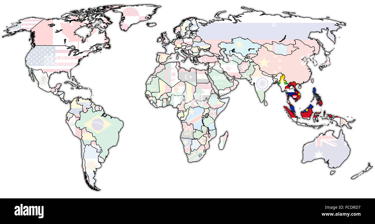 alte Vintage politische Weltkarte mit Flaggen Stockfotografie - Alamy