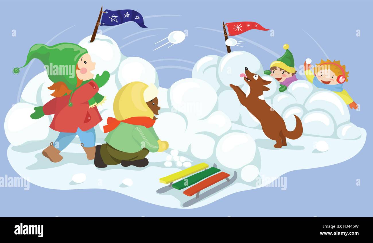 Snowball fight cartoon illustration -Fotos und -Bildmaterial in hoher ...
