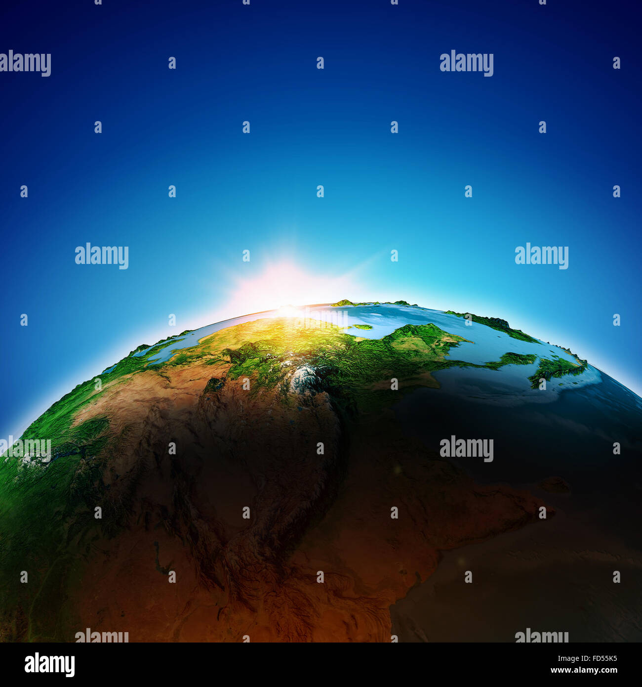 Sonnenaufgang über dem Planeten Erde. Konzeptionelle Foto. Elemente des ...