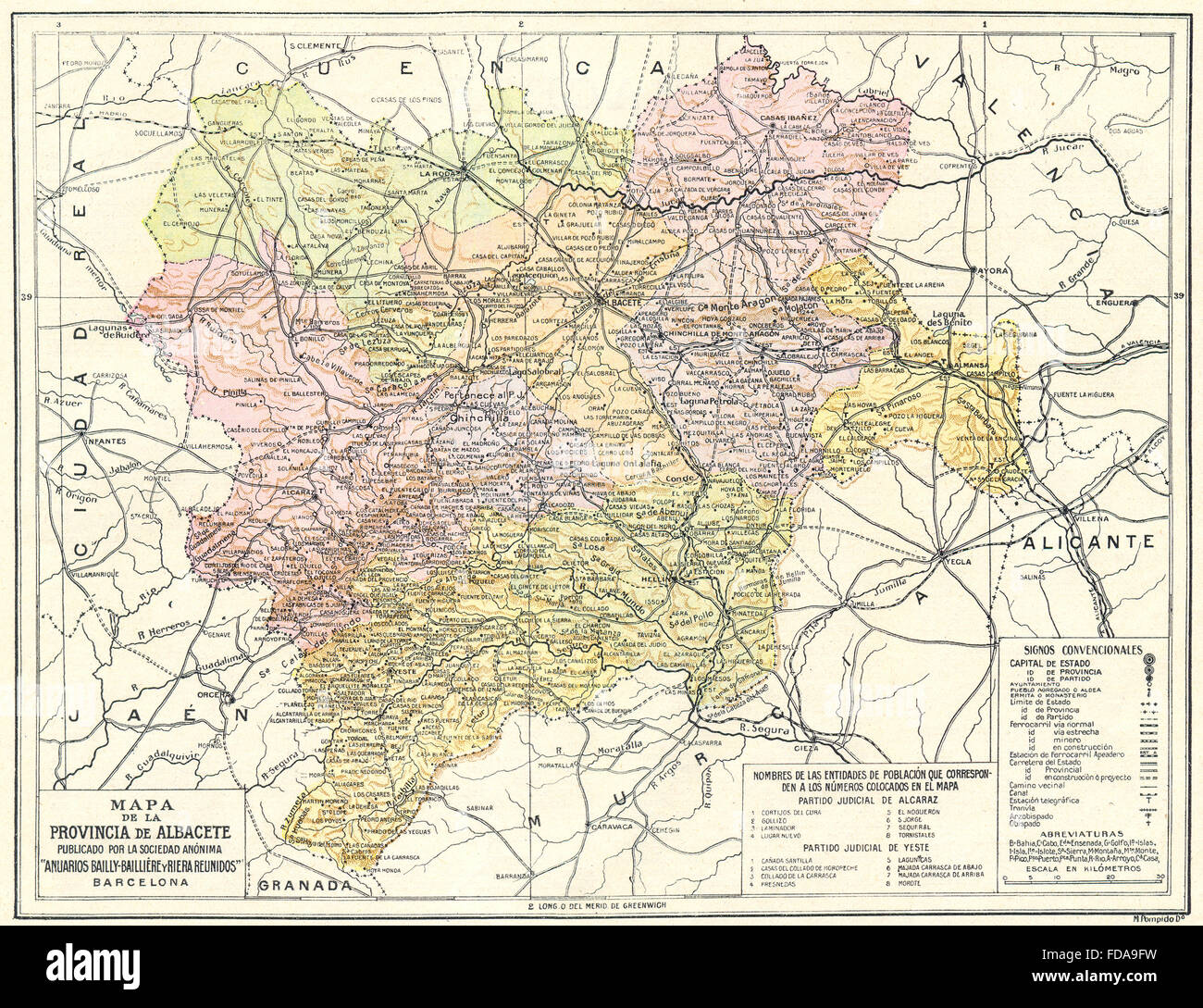 Spanien: Mapa De La Provincia de Albacete, 1913 Stockfotografie - Alamy