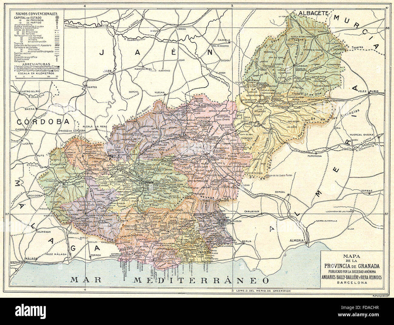 Spanien: Mapa De La Provincia de Granada, 1913 Stockfotografie - Alamy