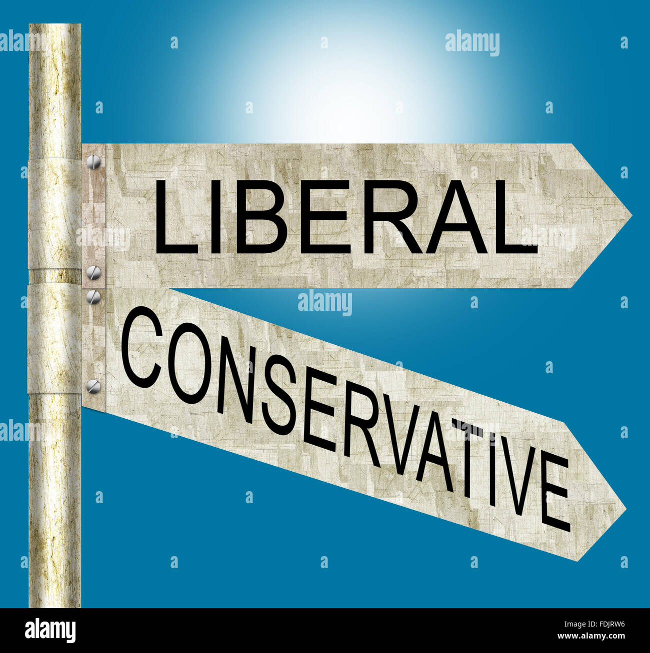 Liberal vs. konservativ Verkehrszeichen Stockfotografie - Alamy