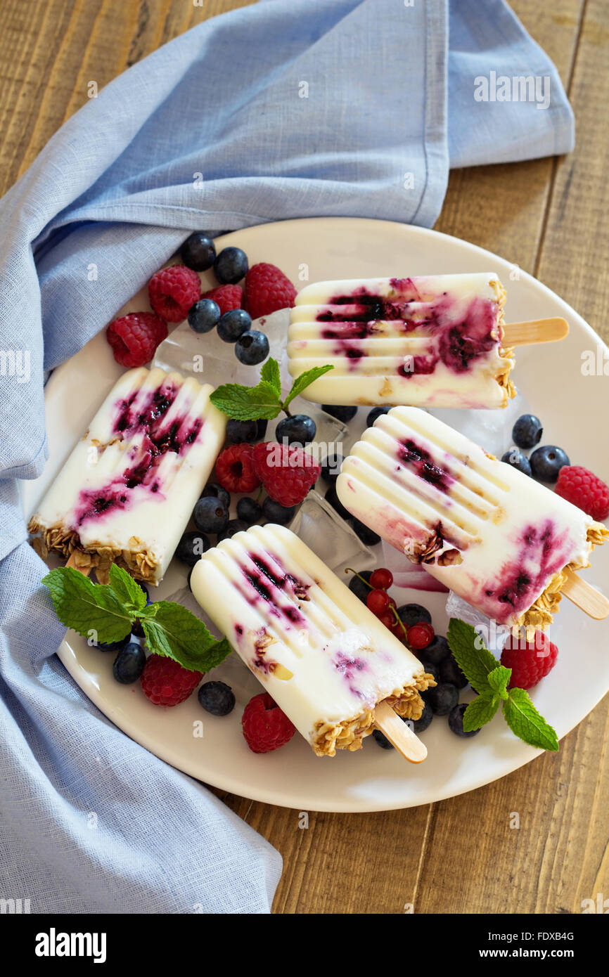 Frozen Yoghurt Eis am Stiel mit Hafer und Blaubeeren Marmelade ...