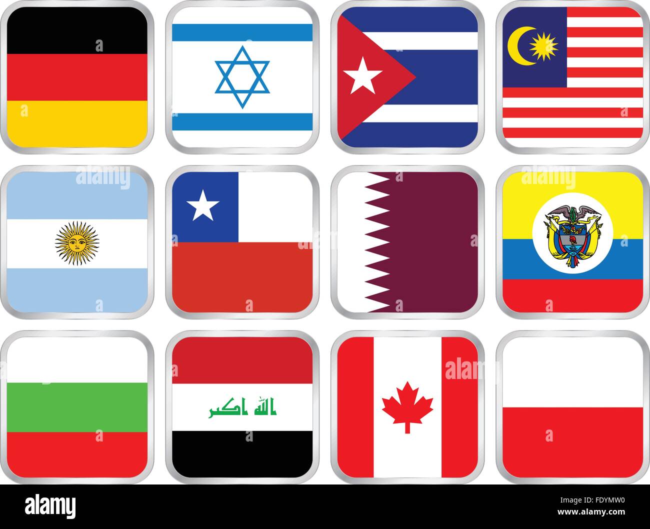 Nationalflaggen quadratische Icon-Set. Vektor-Illustration Stock ...