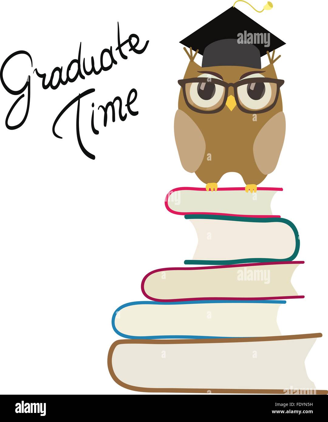 niedlichen Cartoon Eule mit Brille und Graduation Cap auf Bücher ...