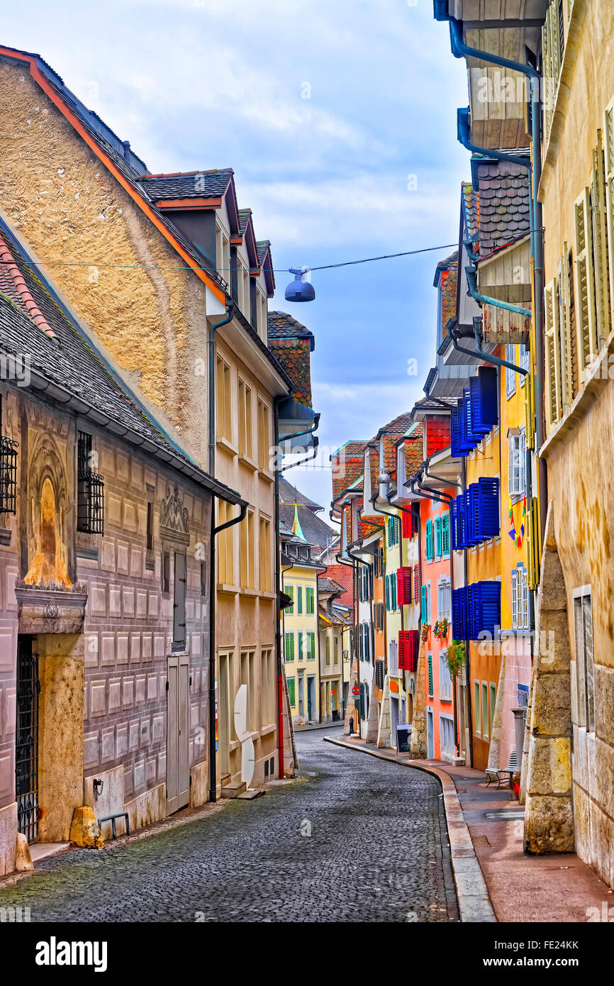 Straße in der alten Stadt Solothurn. Solothurn ist die Hauptstadt des ...