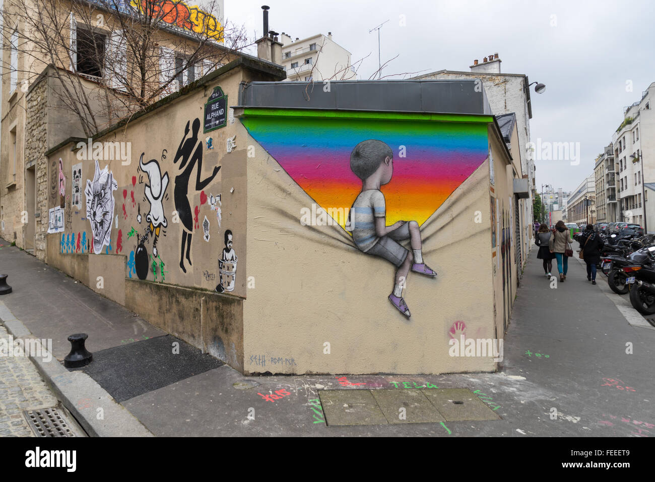 Street-Art in La Butte Aux Cailles, Paris, Frankreich Stockfotografie ...