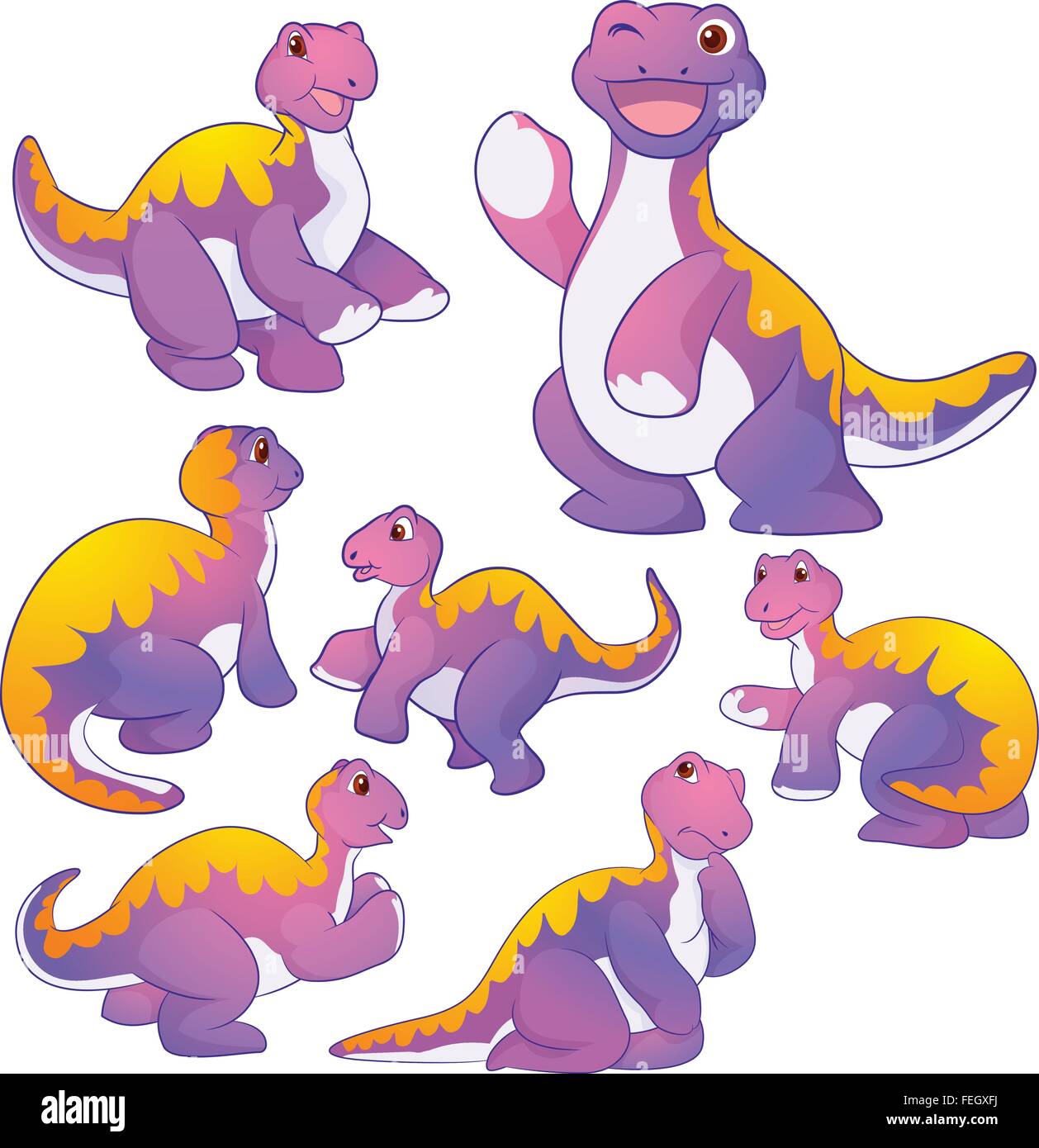 Niedliche Gruppe Dinosaurier Vektor cartoon viele Aktionen ...