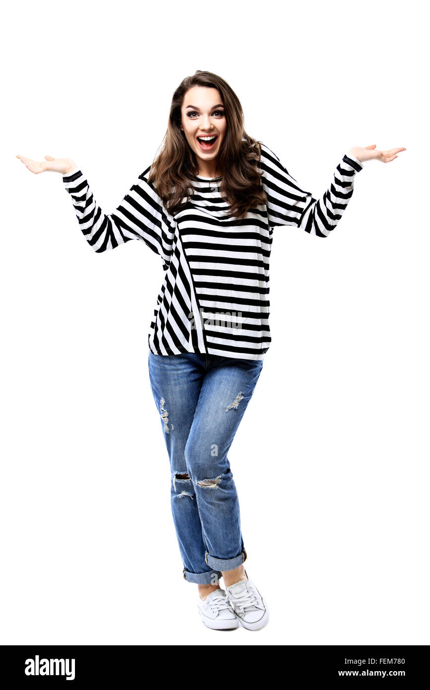 Ganzkörper Portrait überraschend Frau Stockfotografie - Alamy