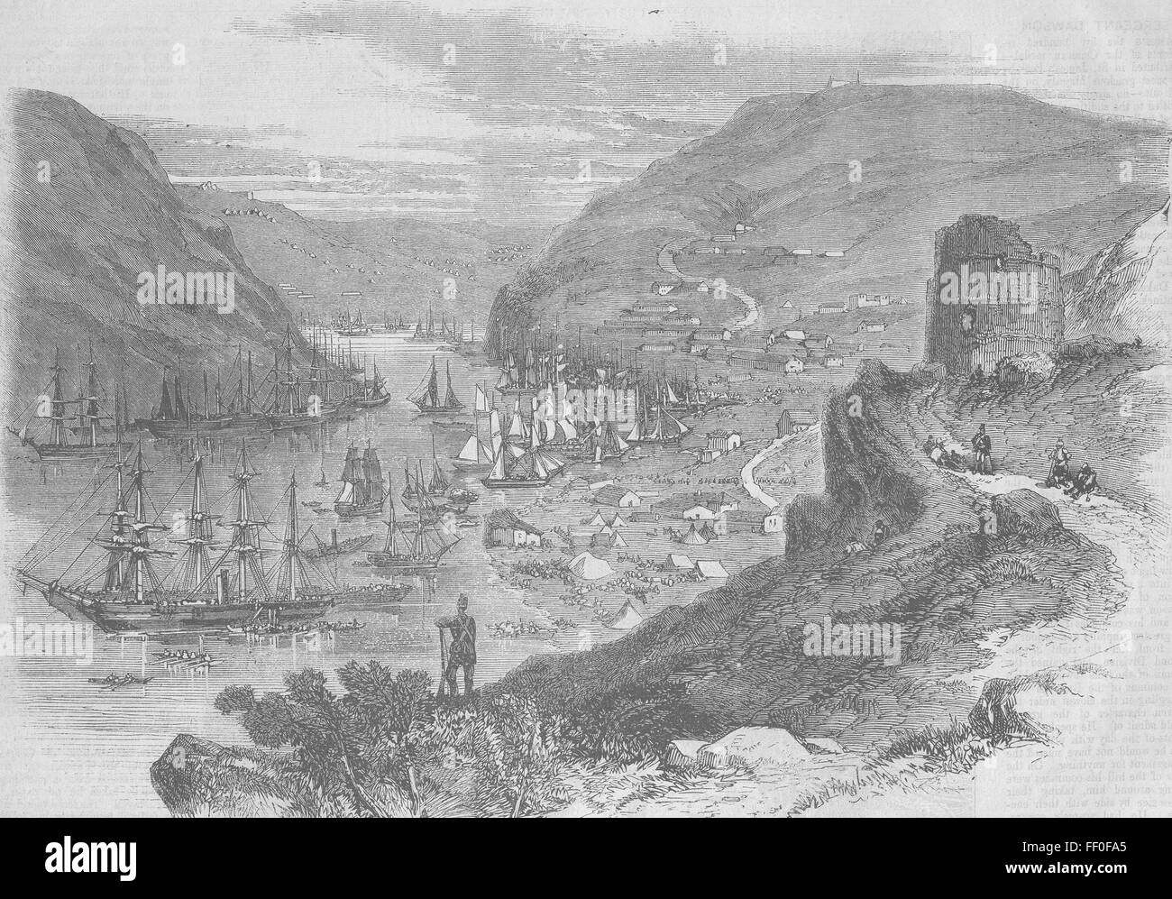 UKRAINE-Schlacht von Balaklawa Hafen von Balaklawa 1855. Illustriert ...