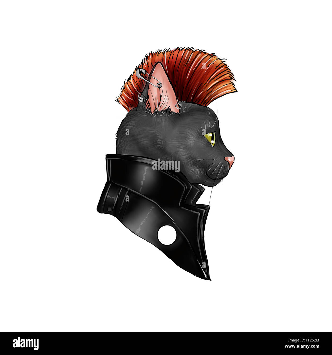 handgezeichnete Abbildung von einer Katze, gekleidet wie ein Punk-Rock ...