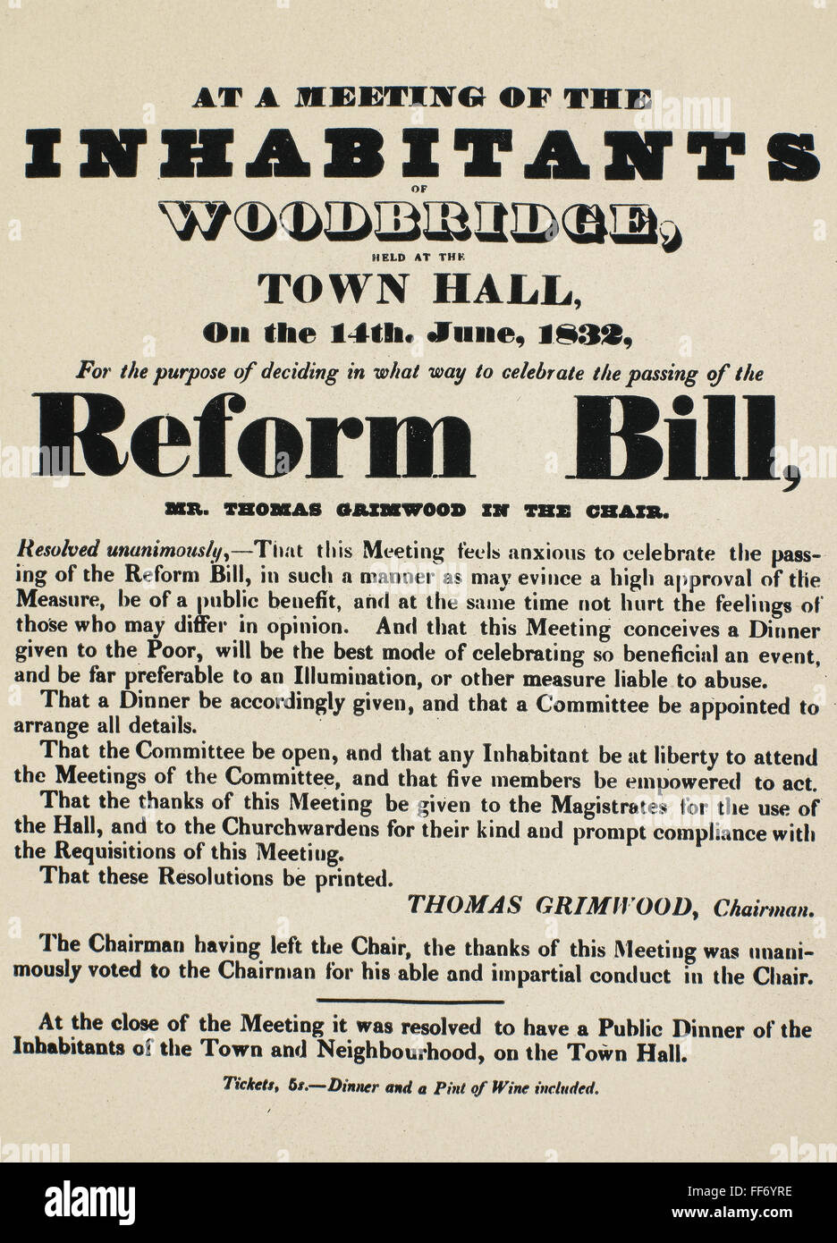 POSTER DER REFORM BILL, 1832. /nBroadside Kündigung eines Treffens ...