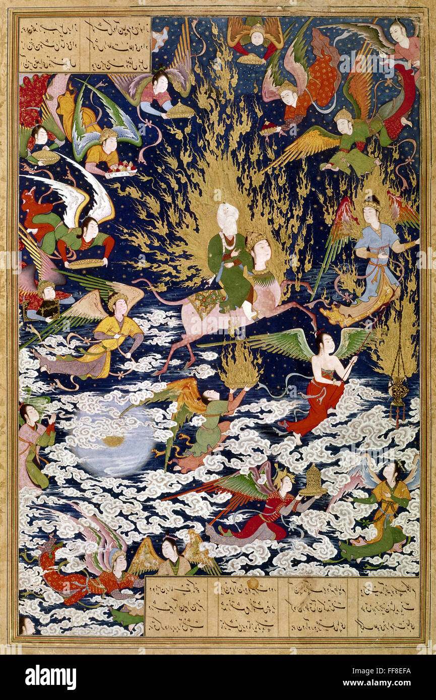 MOHAMMED (570-632). /nArabian Prophet und Gründer des Islam. Mohammed, dem Buraq, Reiten hinauf ...