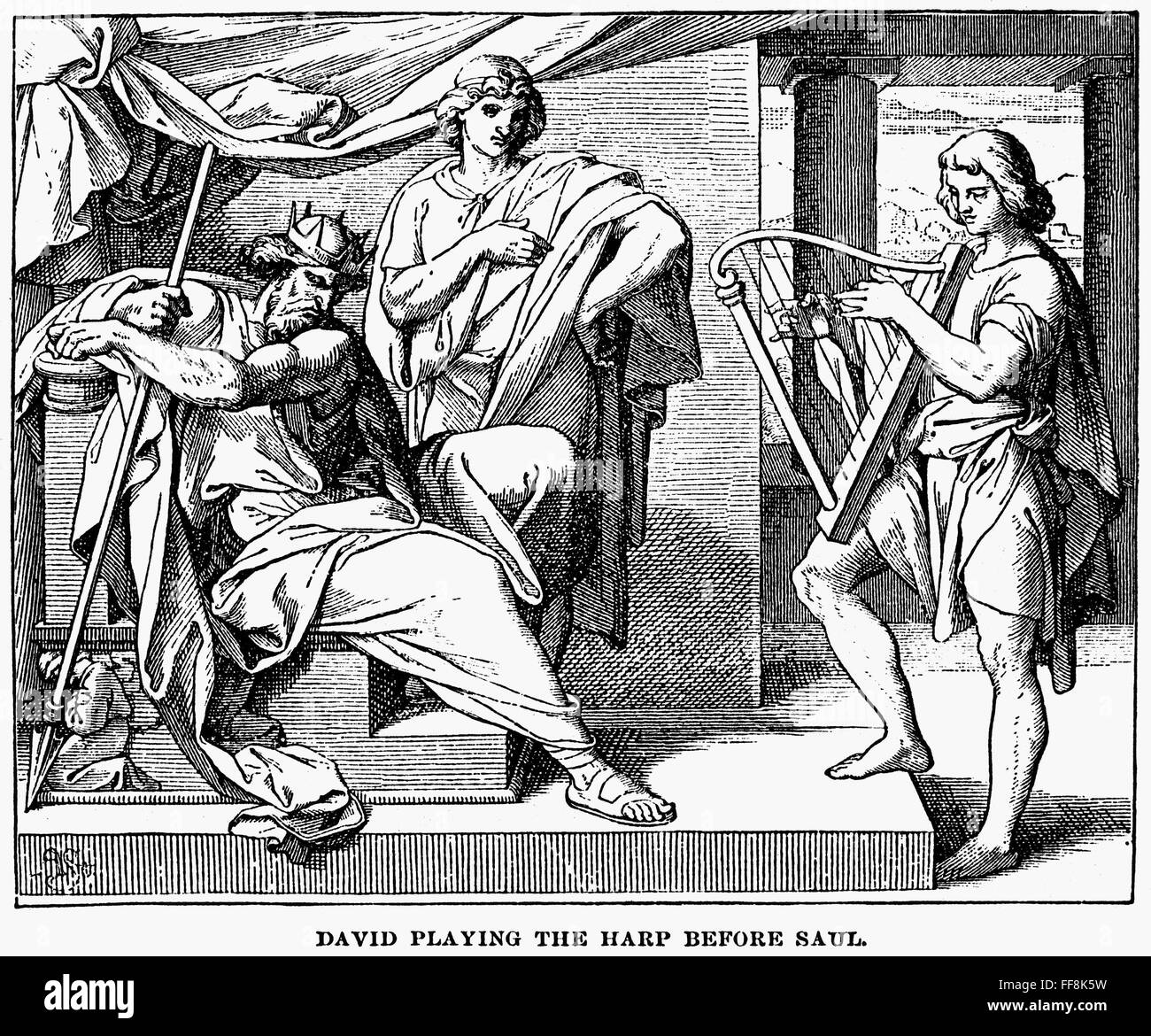 King david playing harp Schwarzweiß-Stockfotos und -bilder - Alamy