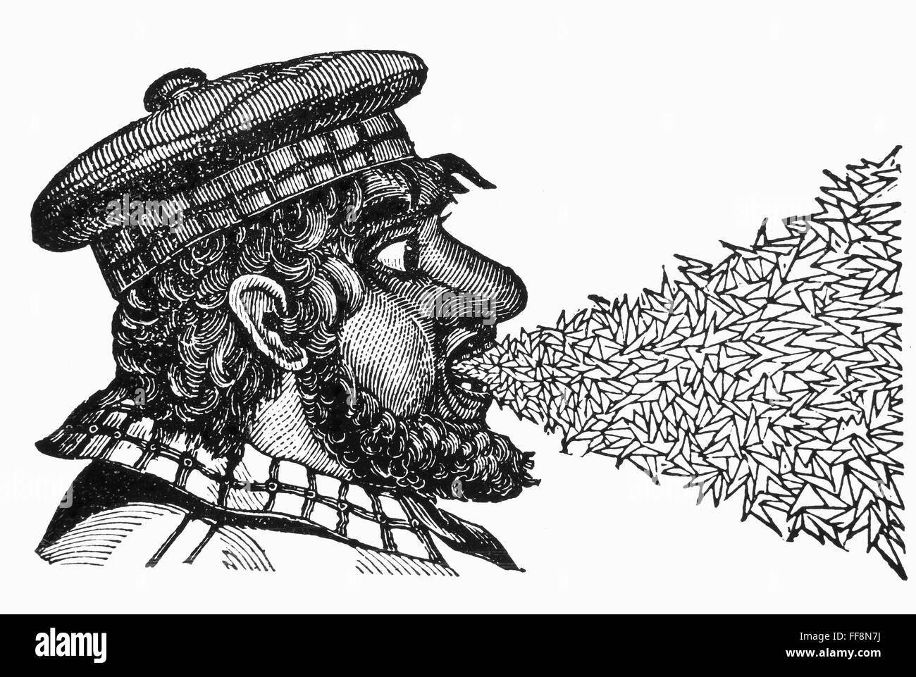 FRONTIERSMAN KARIKATUR. NUM Frontiersman sprechen mit einer Stimme laut ...