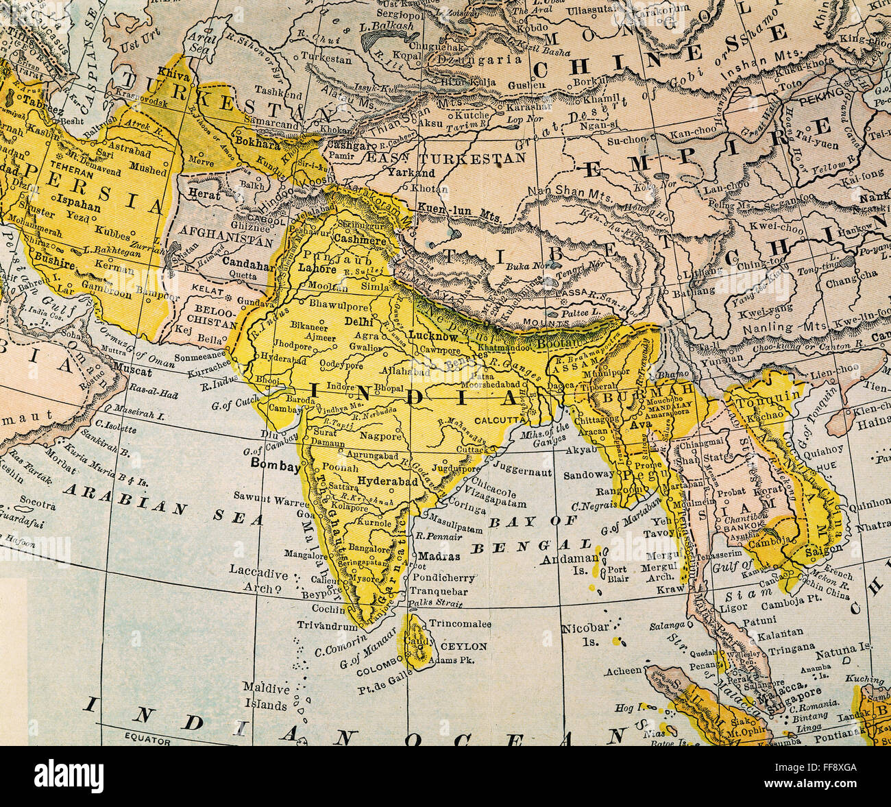 ASIEN-KARTE, 19. JAHRHUNDERT. /nPersia, Afghanistan, Turkestan, Indien ...