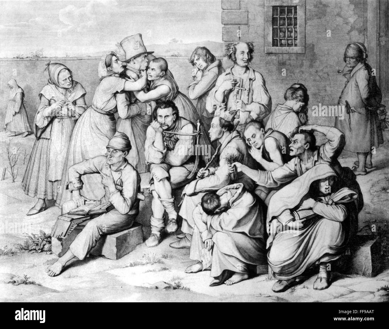 DAS IRRENHAUS. /nEngraving von Casper Heinrich Merz nach 1835-Zeichnung ...