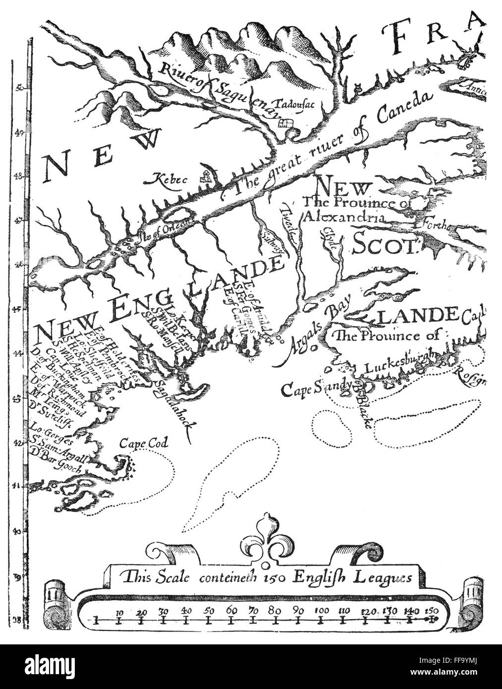 KARTE VON NEU-ENGLAND, 1624. /nDetail von Sir William Alexander Karte ...