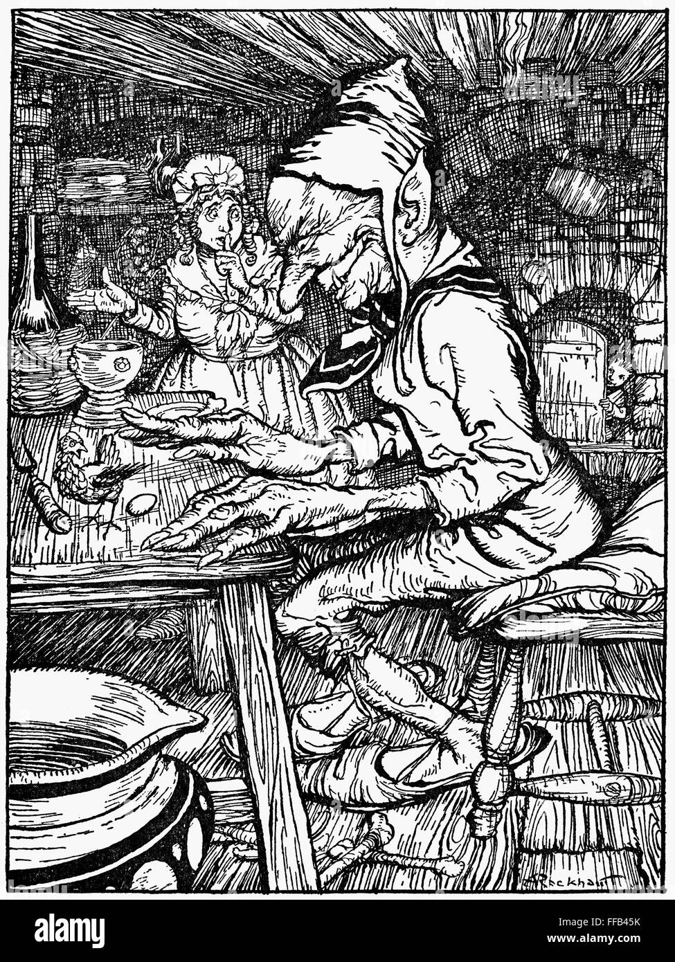 HANS UND DIE BOHNENRANKE. /nPen-and-Ink Zeichnung von Arthur Rackham ...