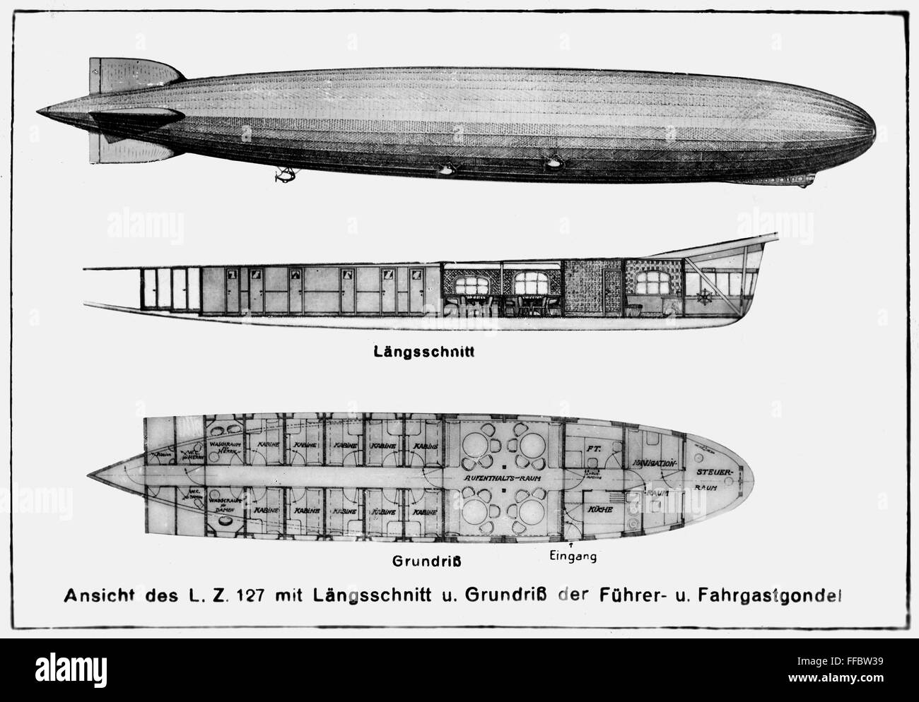 GRAF ZEPPELIN. /nDiagram und Querschnitt der Passagier- und Lenkung ...