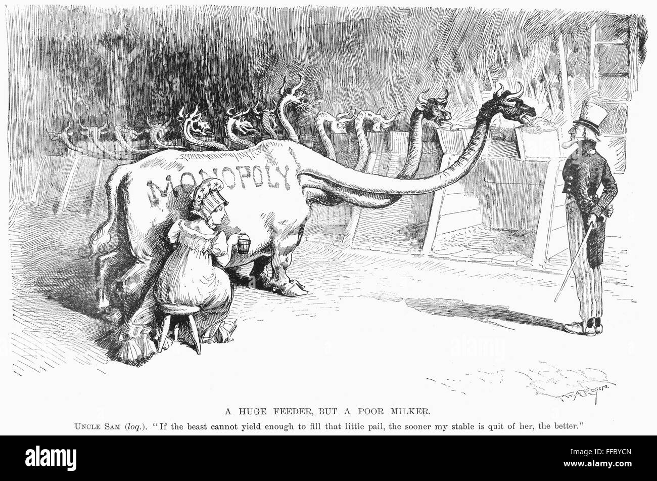 MONOPOL CARTOON, 1887. /n'A riesige Feeder, aber A Arme Melkpersonal ...