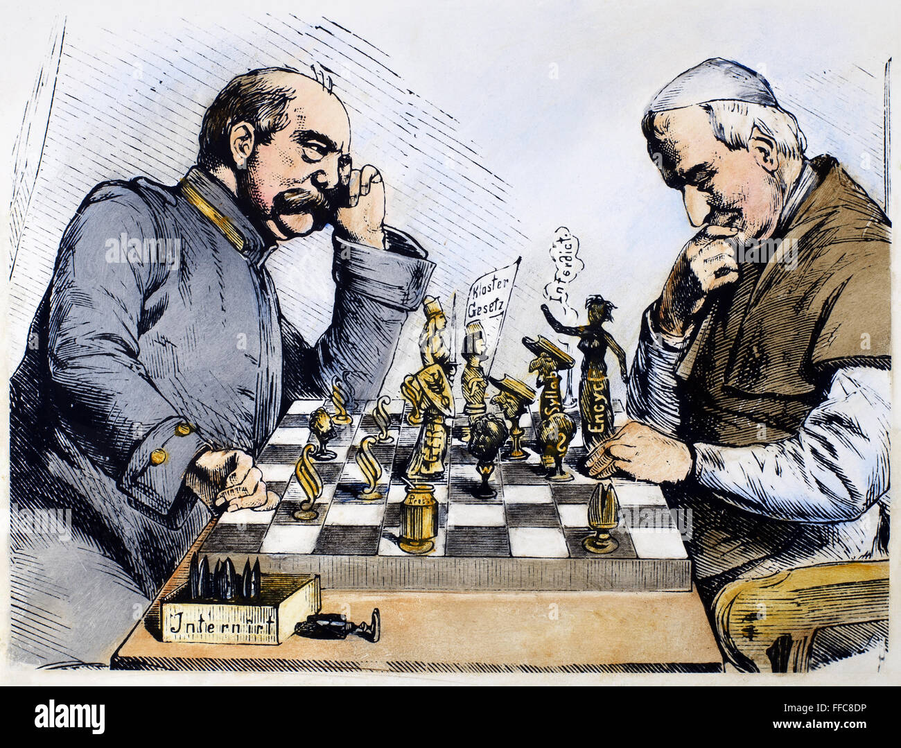 DEUTSCHLAND: KULTURKAMPF, 1875. /nPope Pius IX bewegt seine Spielfigur ...