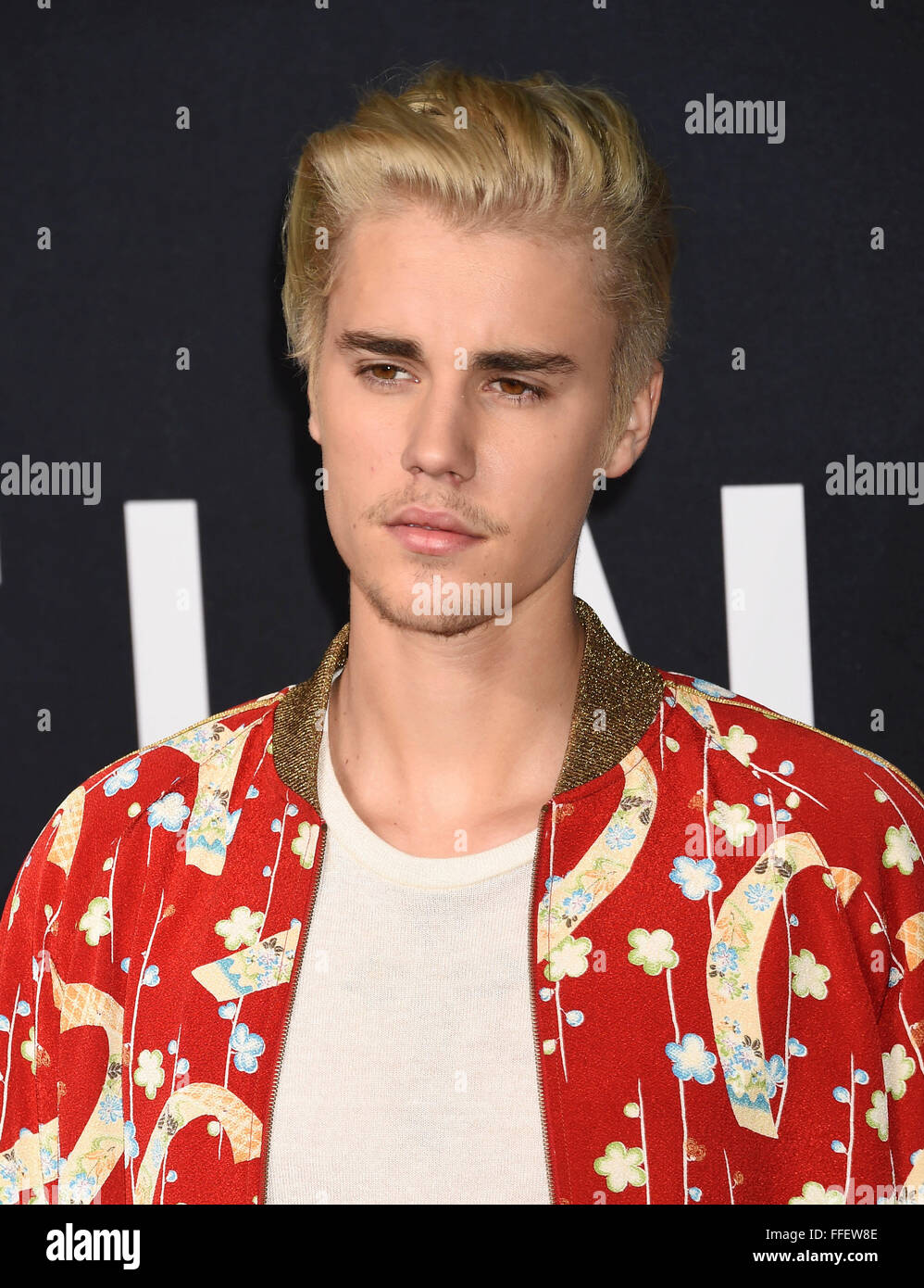 JUSTIN BIEBER U.S.-Sänger im Februar 2016. Foto Jeffrey Mayer ...
