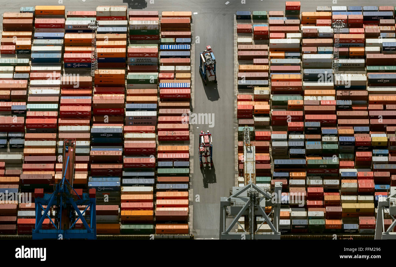 Luftbild, Container-Hafen, Waltershofer Hafen, Containerschiffe, Euro ...