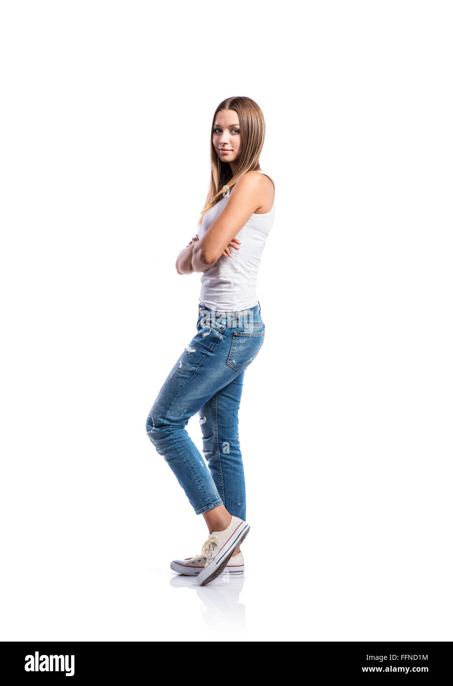 Mädchen In Engen Jeans Ausgeschnittene Stockfotos Und Bilder Alamy