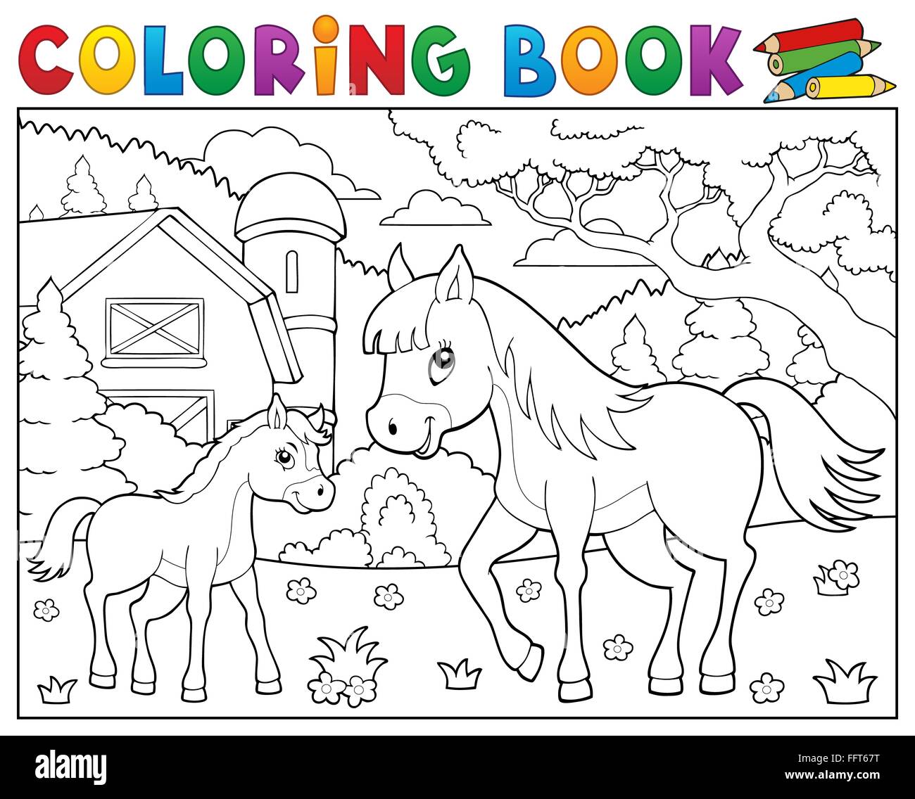 Coloring Book Pferd mit Fohlen-Thema 2 - Bild-Darstellung ...
