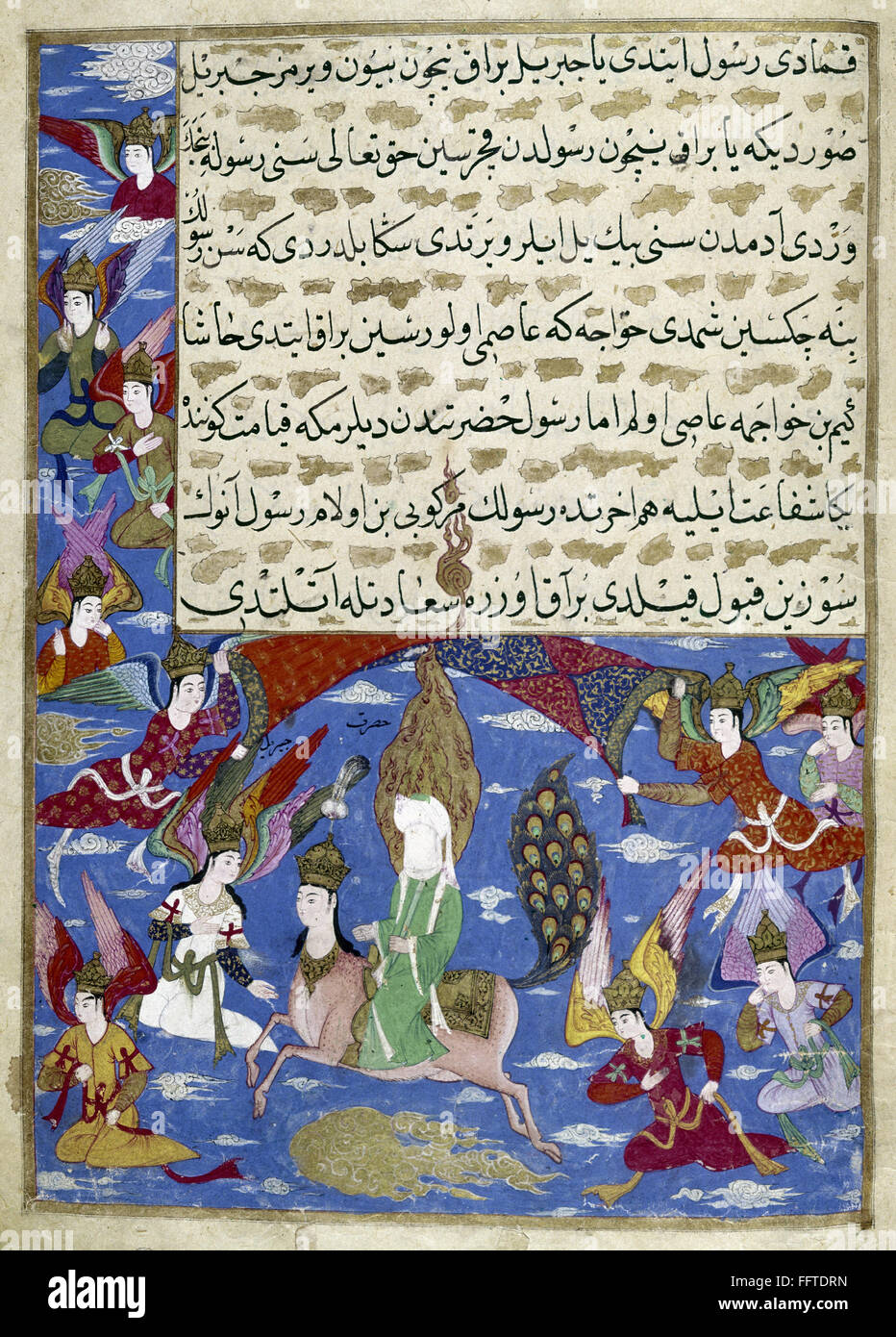 MOHAMMED (570-632). /nArabian Prophet und Gründer des Islam. Mohammed auf den Buraq aufsteigen ...