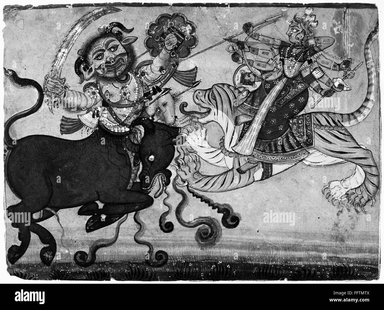 Indien: DURGA, c1700. /nMahishasura Mardini, der Göttin Durga in der ...