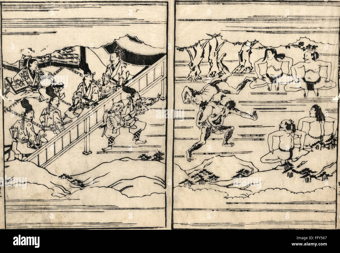 JAPAN: SUMO-RINGER. NUM-Sumo-Wrestling-Match in Japan. Holzschnitt von ...