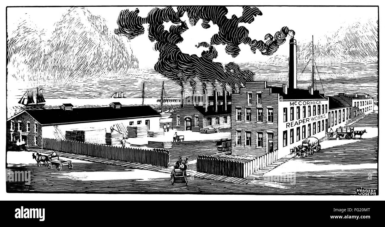McCORMICK funktioniert, 1847. NUM-Ansicht der McCormick Reaper Werke in ...